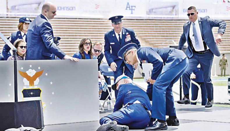 New Age | Biden trips, tumbles on Air Force stage