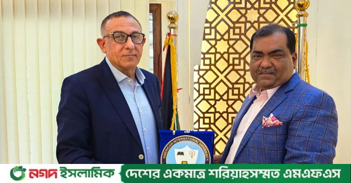 AIUB’s BoT chairman calls on Palestinian ambassador